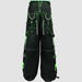 Mens Black Cargo Pants With Chains Green Stitching Neon Skulls - Punk ...