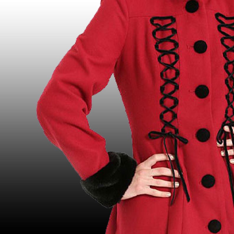 Red Wool Gothic Corset Coat | Victorian Winter Jacket With Faux Fur ...