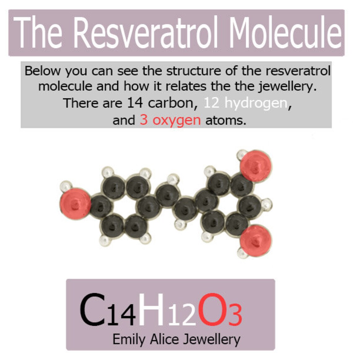 Red Wine Molecule Necklace - Resveratrol - Rose or Yellow Gold Vermeil ...
