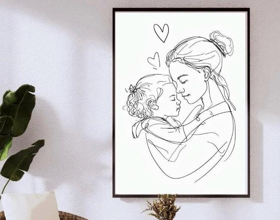 Mother and Child Sketch, Hand Sketch, Mother Day Gift, Mother and ...