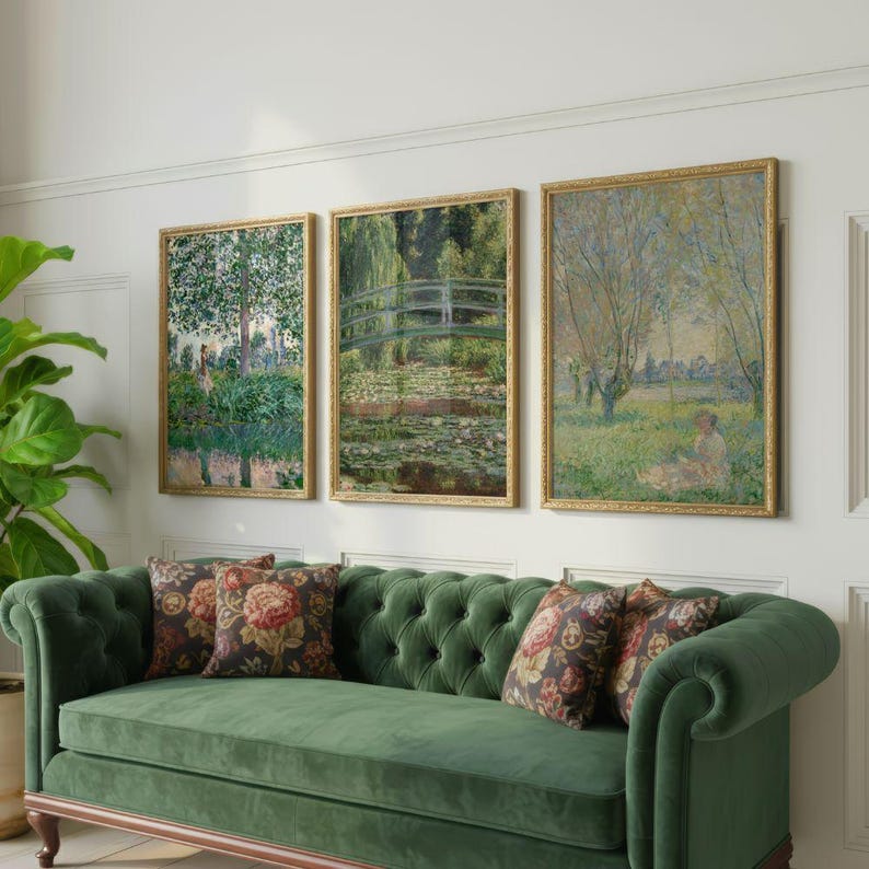 Claude Monet Green Gallery Wall Set 10 Pieces | Healing Nature Wall Art ...