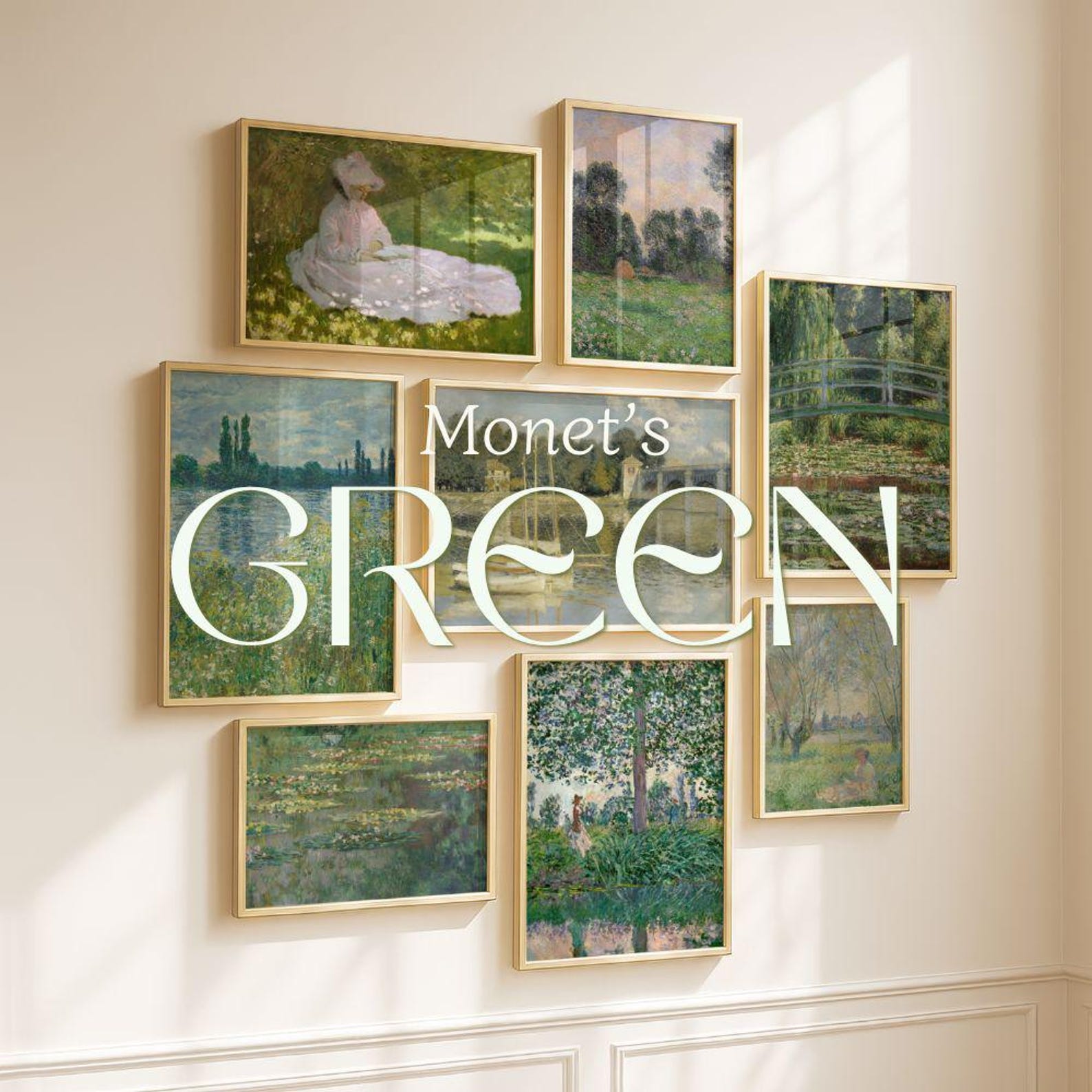 Claude Monet Green Gallery Wall Set 10 Pieces | Healing Nature Wall Art ...