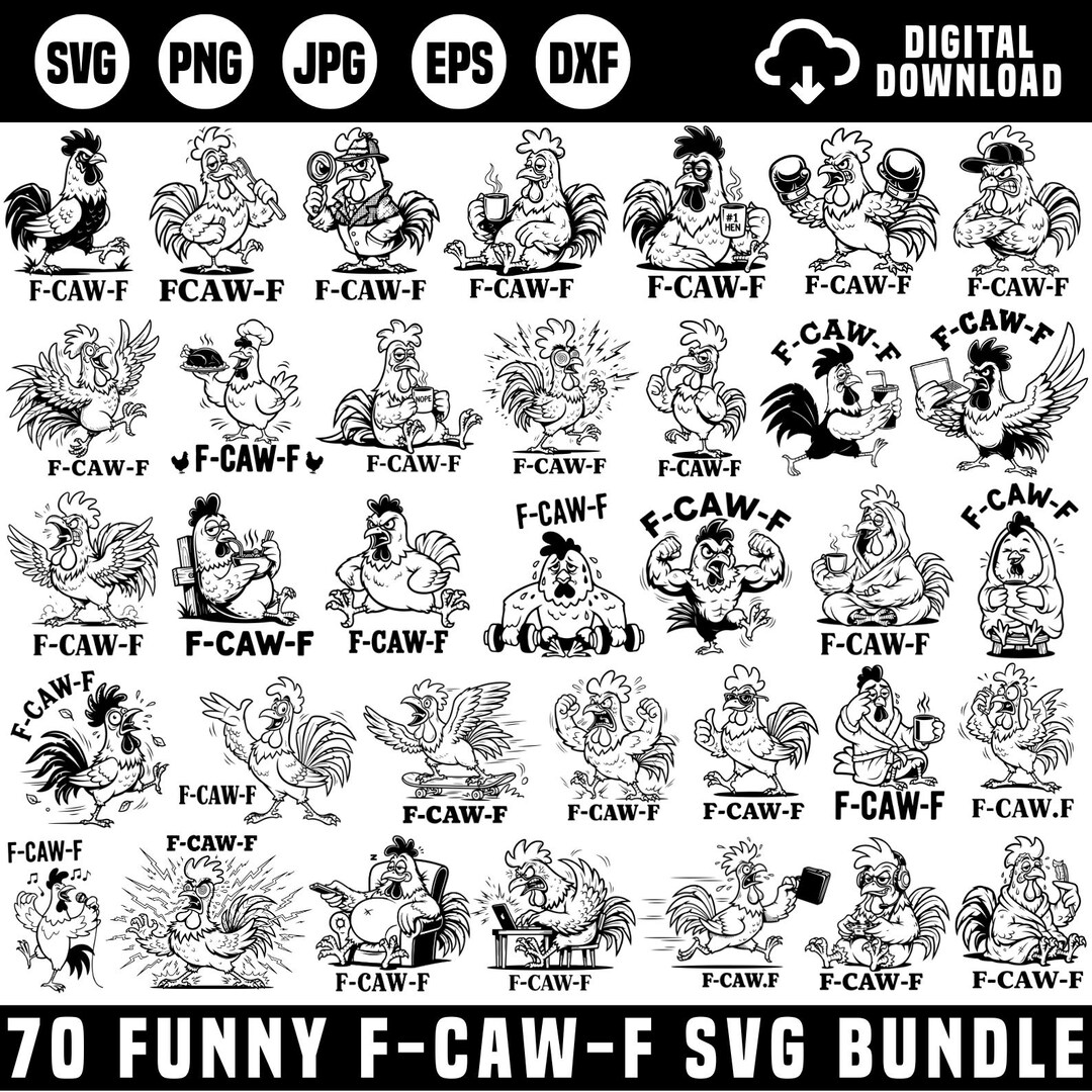 Lustige F-Caw-F Huhn SVG Bundle, Meme Bauernhof Tier, verrückte Henne ...