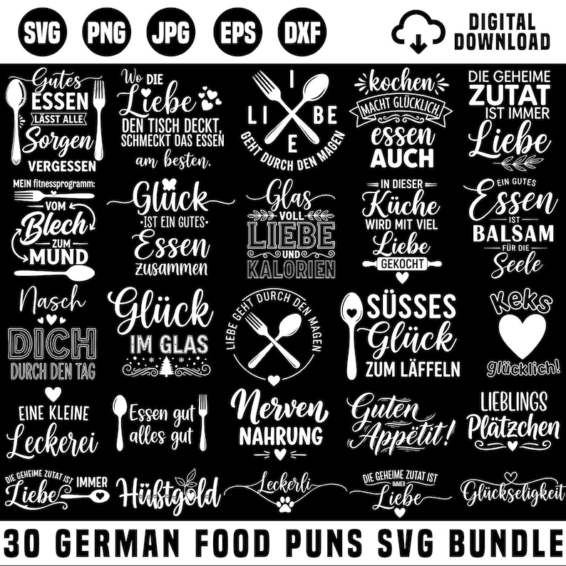 German Food Puns SVG Bundle, Kitchen Quotes Svg, German Kitchen Plotter ...