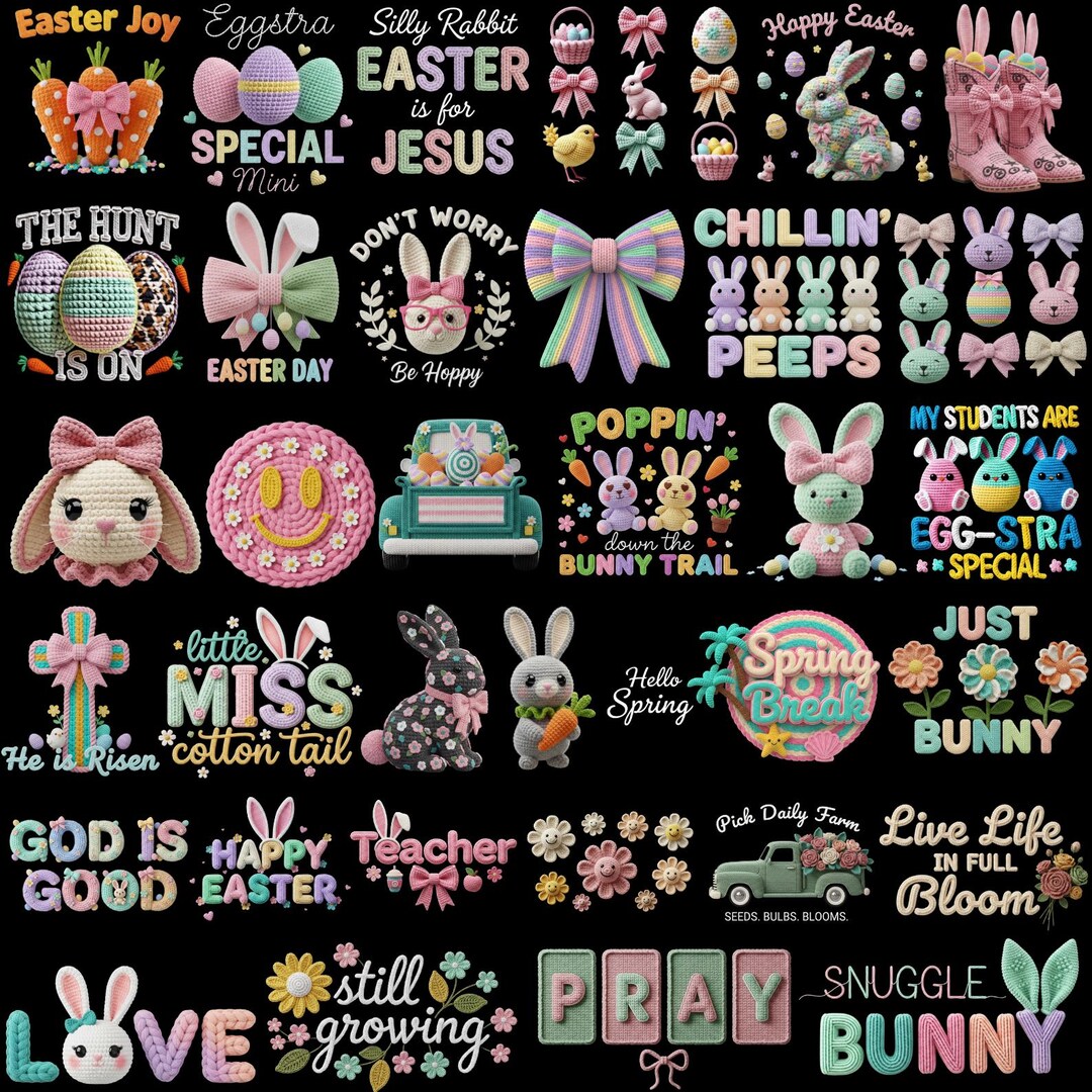 Spring Png Bundle, Faux Yarn Egg Hunter Bunny, Crochet Coquette Bow ...