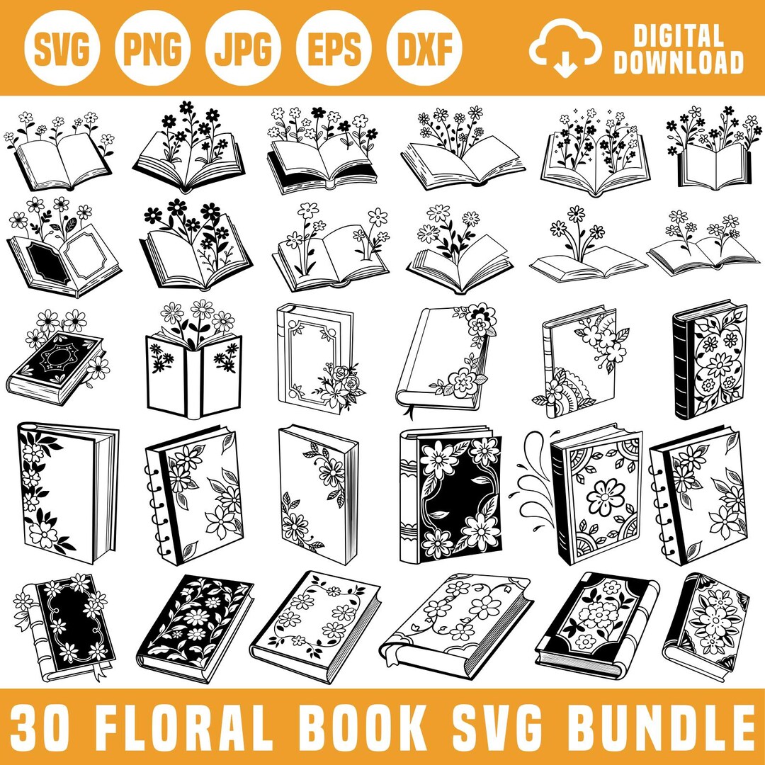 Book SVG Bundle, Book Svg, Books With Flowers Svg, Stack of Books Svg ...