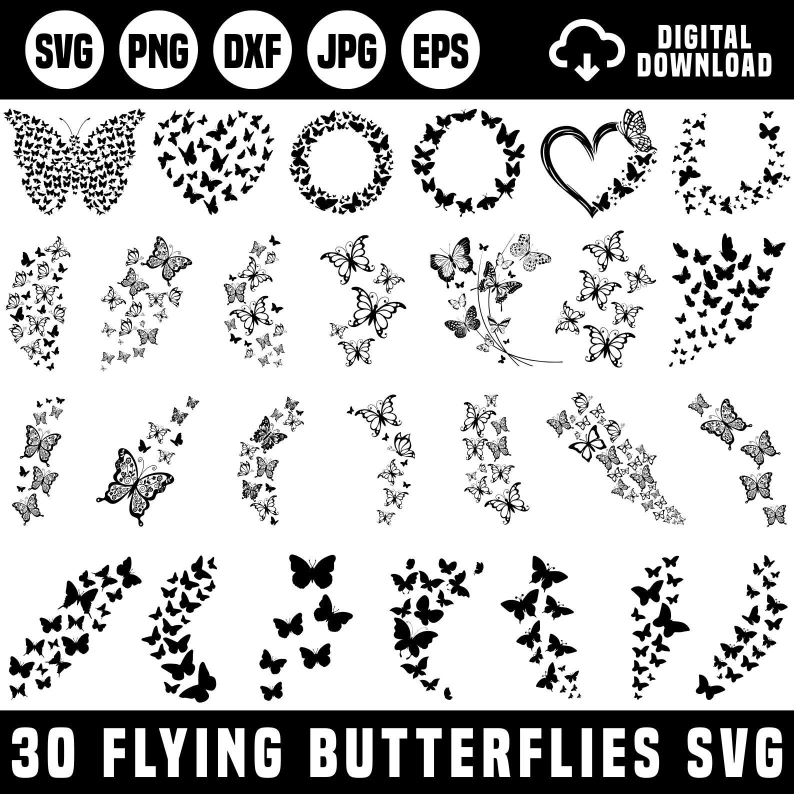 Flying Butterflies Svg Png Bundle, Flying Butterflies Clipart ...