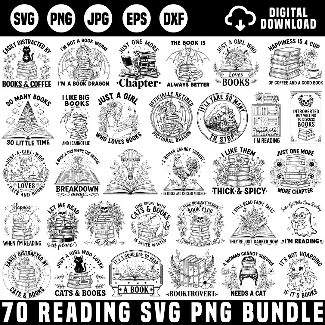 Reading Svg Bundle, Book Lovers Svg, Floral Books Svg, Book Dragon ...