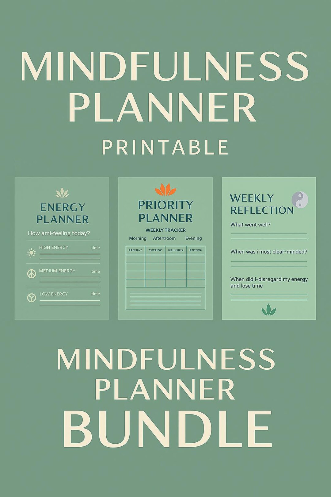 Mindfulness Planner Bundle - 3 Printable Pages for Energy, Priorities ...