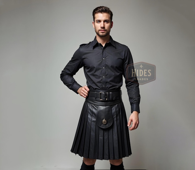 Handmade Black Leather Kilt for Men | Black Leather Gladiator Kilt ...