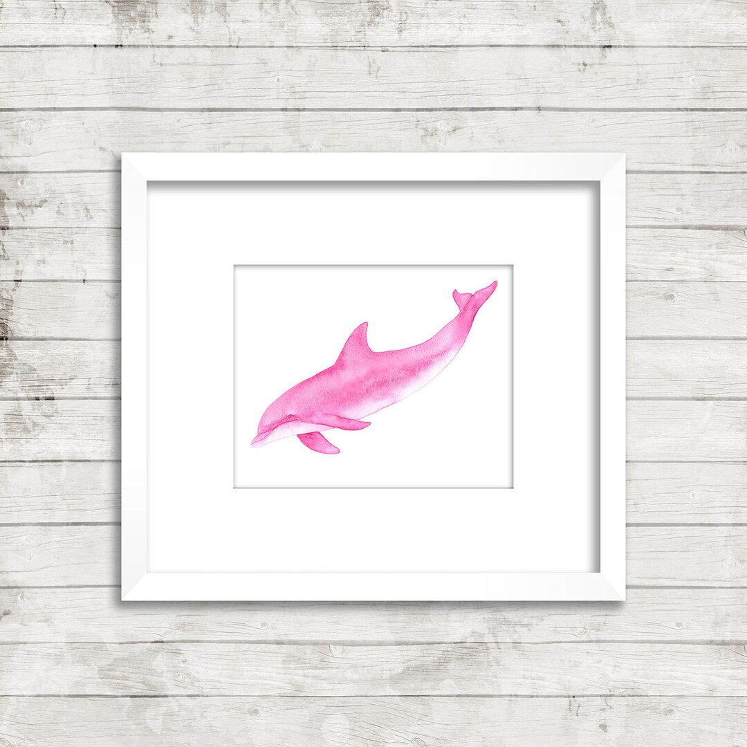 Pink Diving Dolphin Watercolor Print, Dolphin Art, Pink Dolphin ...