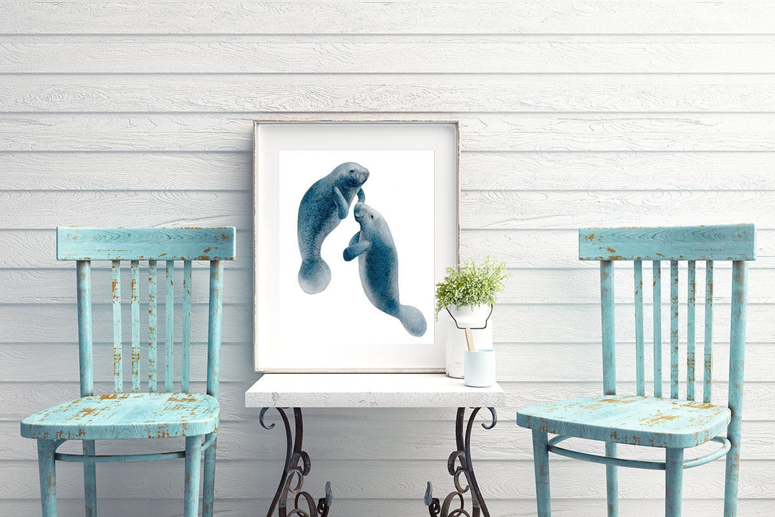 Manatee Couple Watercolor Print Instant Download, Manatee Painting ...