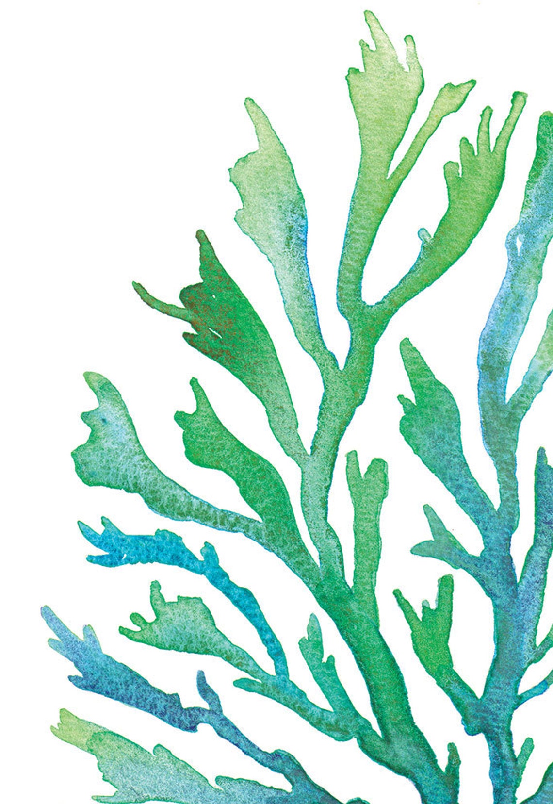 Blue Green Seaweed Watercolor Printable Art, Seaweed Printable Art ...