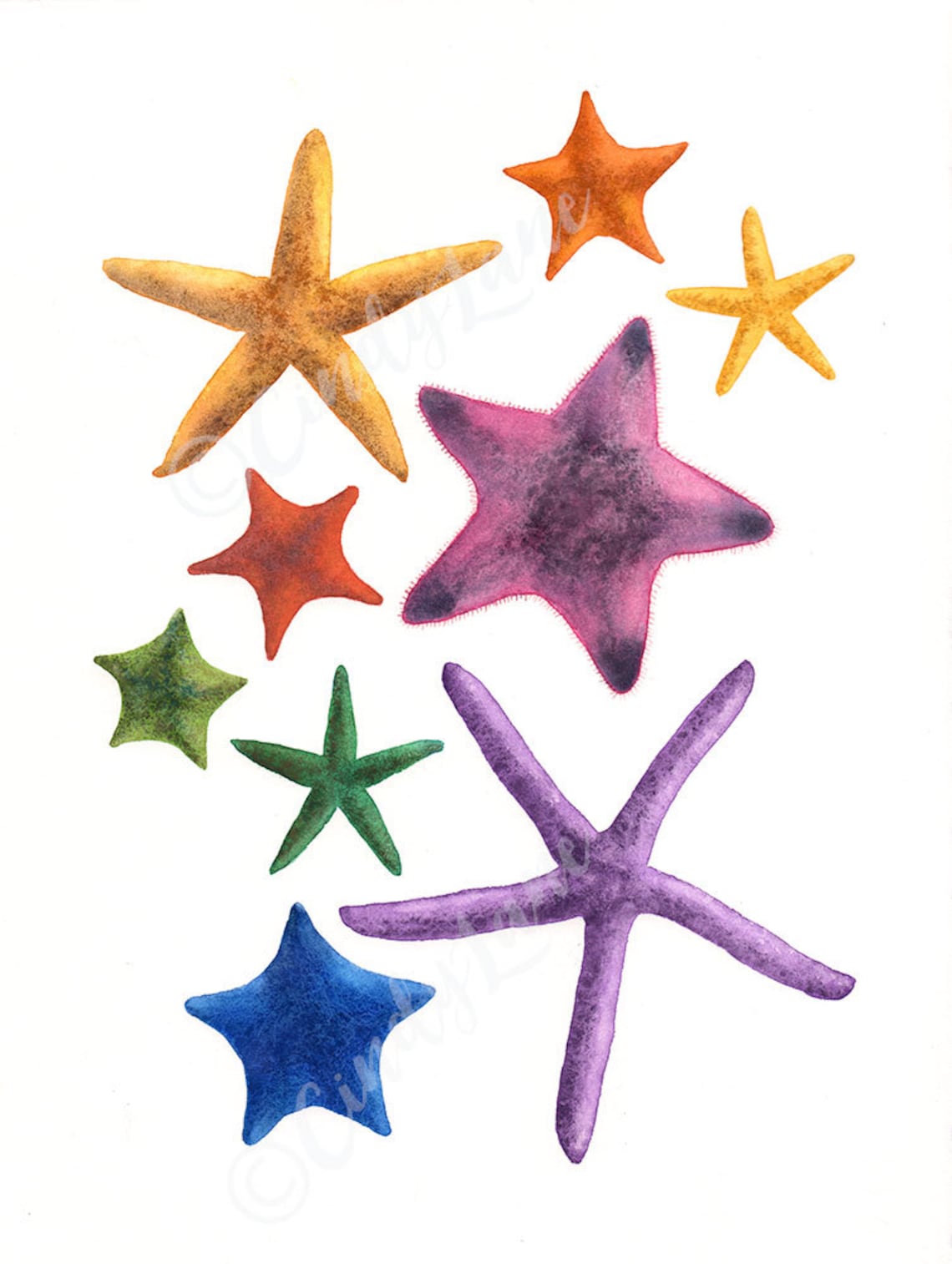 Rainbow Starfish Watercolor Printable Art Sea Stars Printable | Etsy