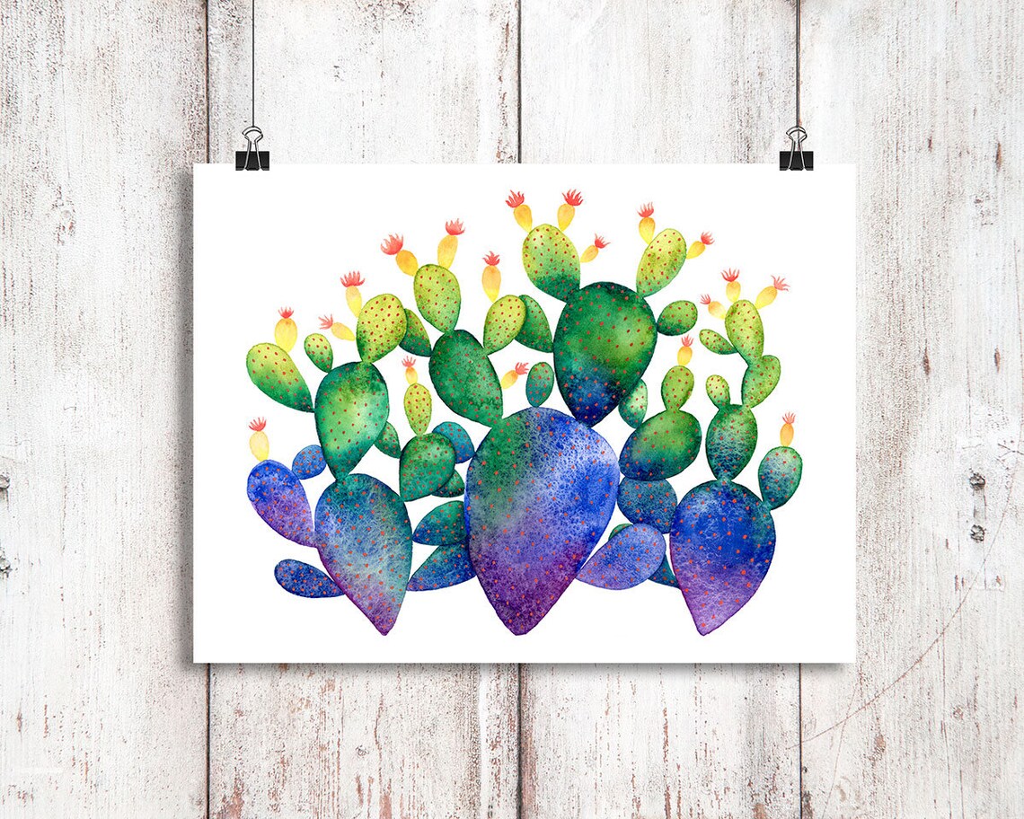 Rainbow Watercolor Cacti, Instant Download, Cactus Art, Cactus Painting ...