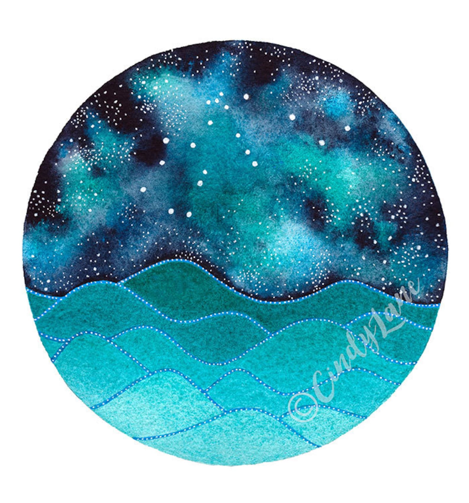 The Aquarius Constellation Above an Ocean of Waves Watercolor Print ...