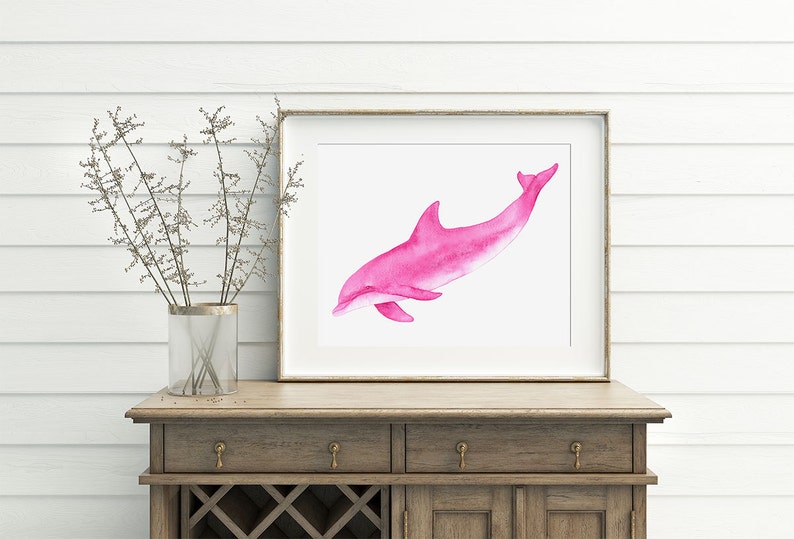 Pink Diving Dolphin Watercolor Print Dolphin Art Pink | Etsy