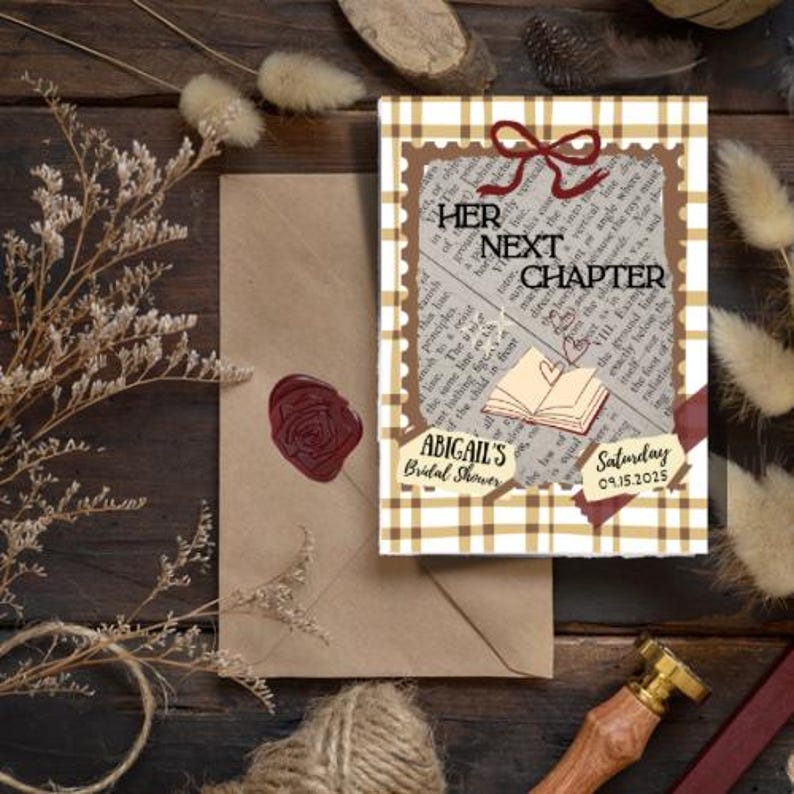 Her Next Chapter Bridal Shower Themed Invitation Digital Template Design, Book, Library Bridal ...