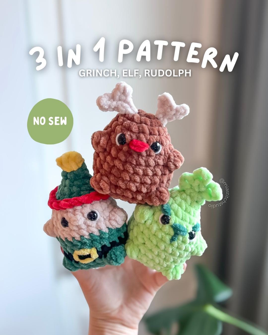 Crochet Pattern - Christmas Minis (grinch, Elf, Rudolph), Adorable ...