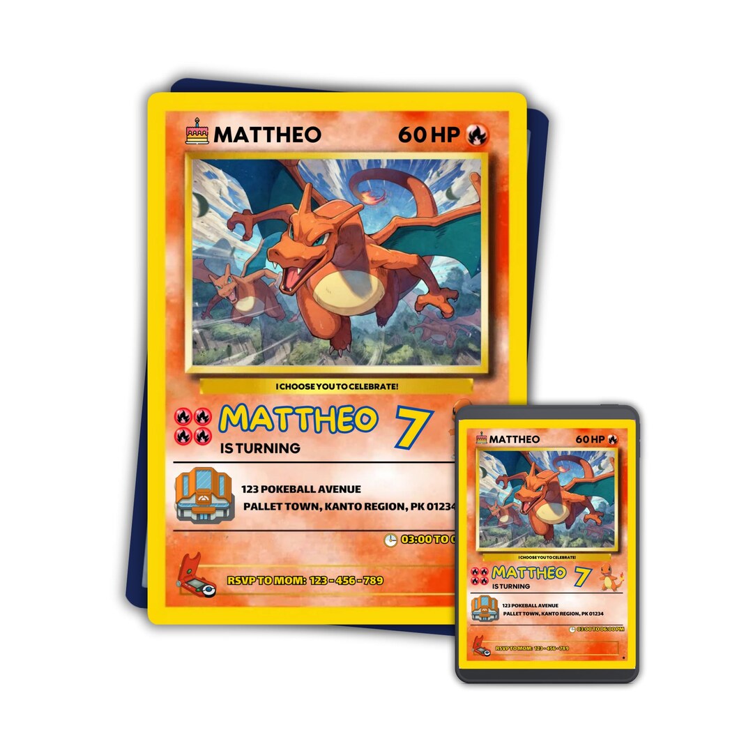 Editable Pokemon Card Invitation Pokemon Birthday Invitation, Charizard ...