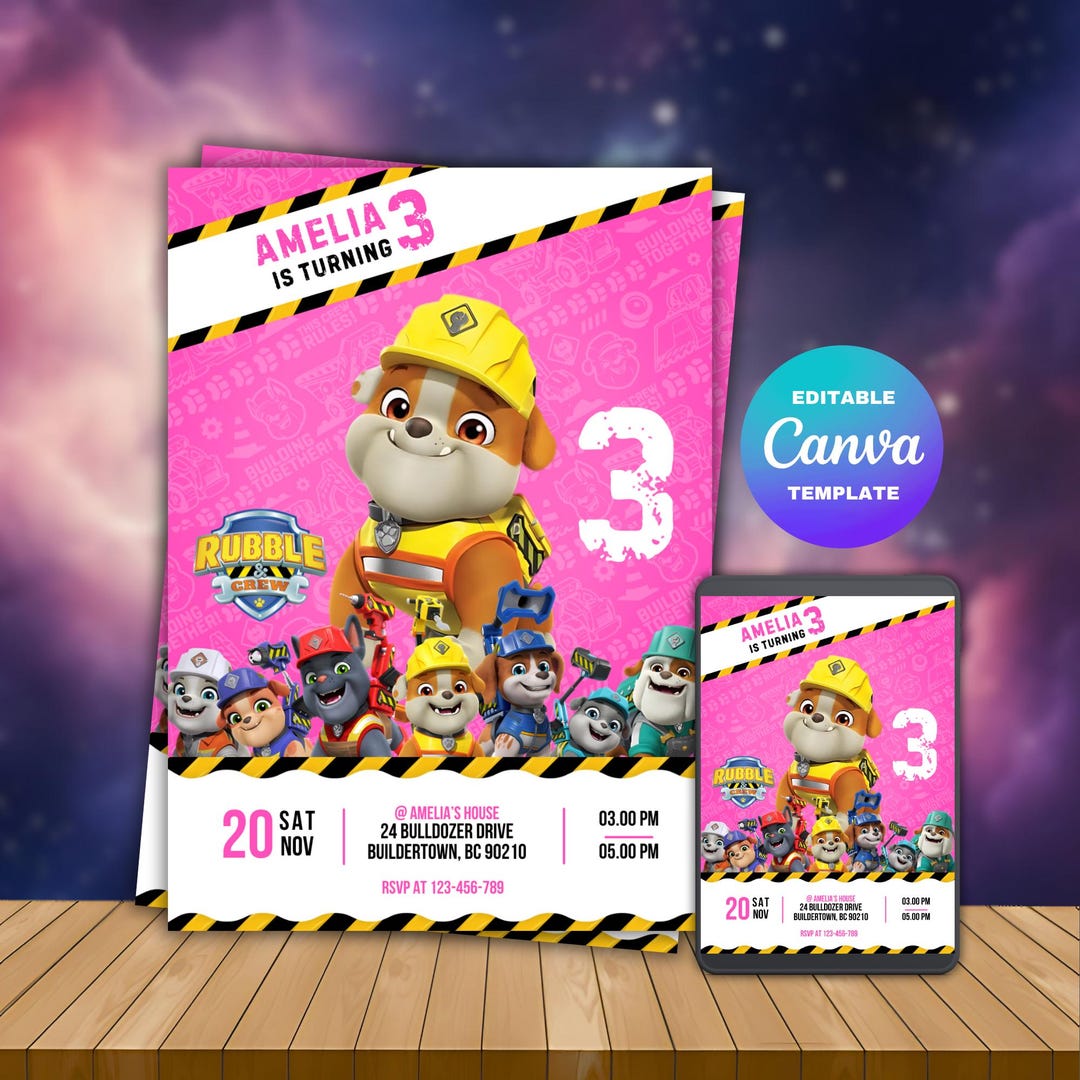 Editable Rubble Crew Birthday Invitation Printable Birthday Invitations ...