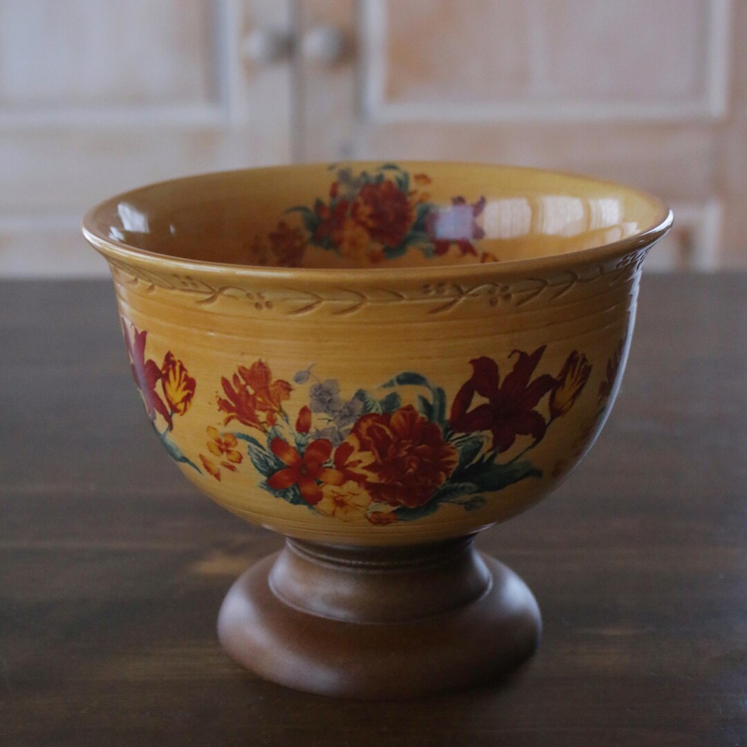 Ceramic and Wood Pedestal Bowl - Etsy