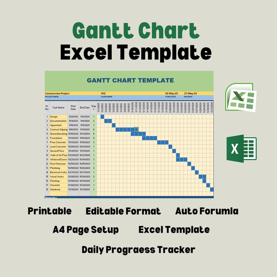 Gantt Chart Template, Project Gantt Chart, Daily Gantt Chart, Gantt ...