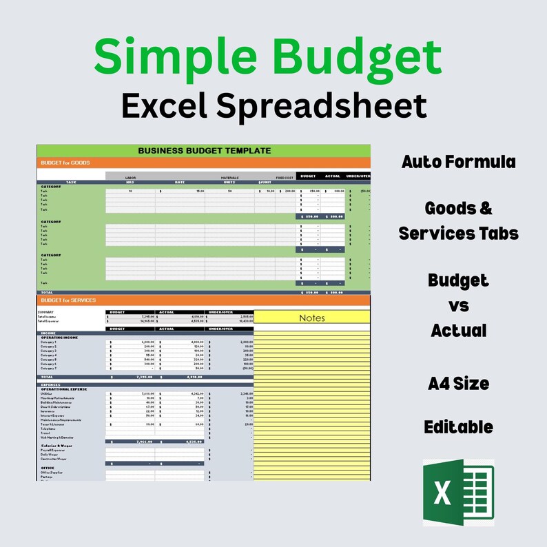 Simple Budget Template, Budget Spreadsheet, Excel Template, Budget ...