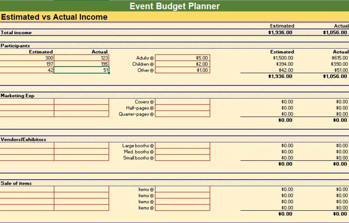 Event Budget Planner Spreadsheet Template, Event Planner, Event Income ...