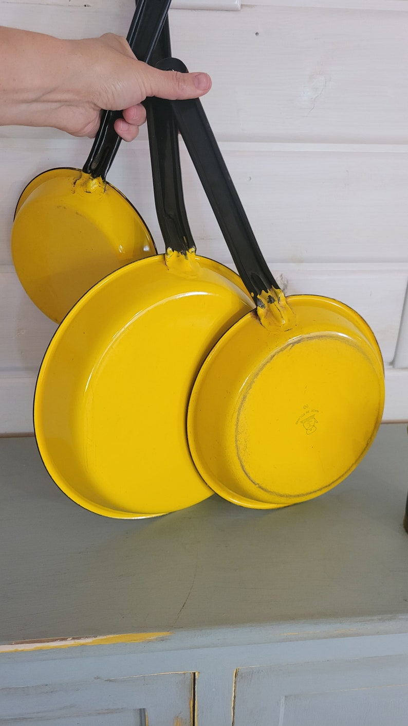 Vintage Enamelware Pans Huta Silesia Yellow Enamel Pans Made in Poland ...