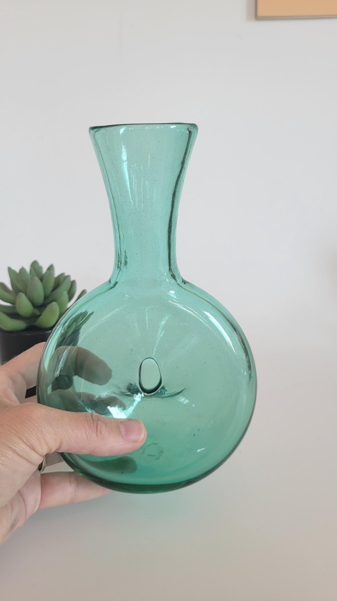 Blenko Glass Vase Sea Green MCM Decor Art Glass Pinch Bottle Teal - Etsy
