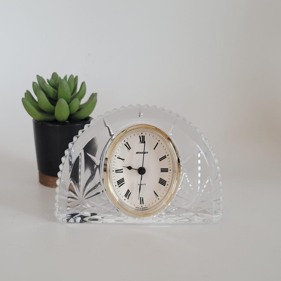 Crystal Clock Staiger Desk Clock Quartz Heavy Clear Glass Paperweight ...