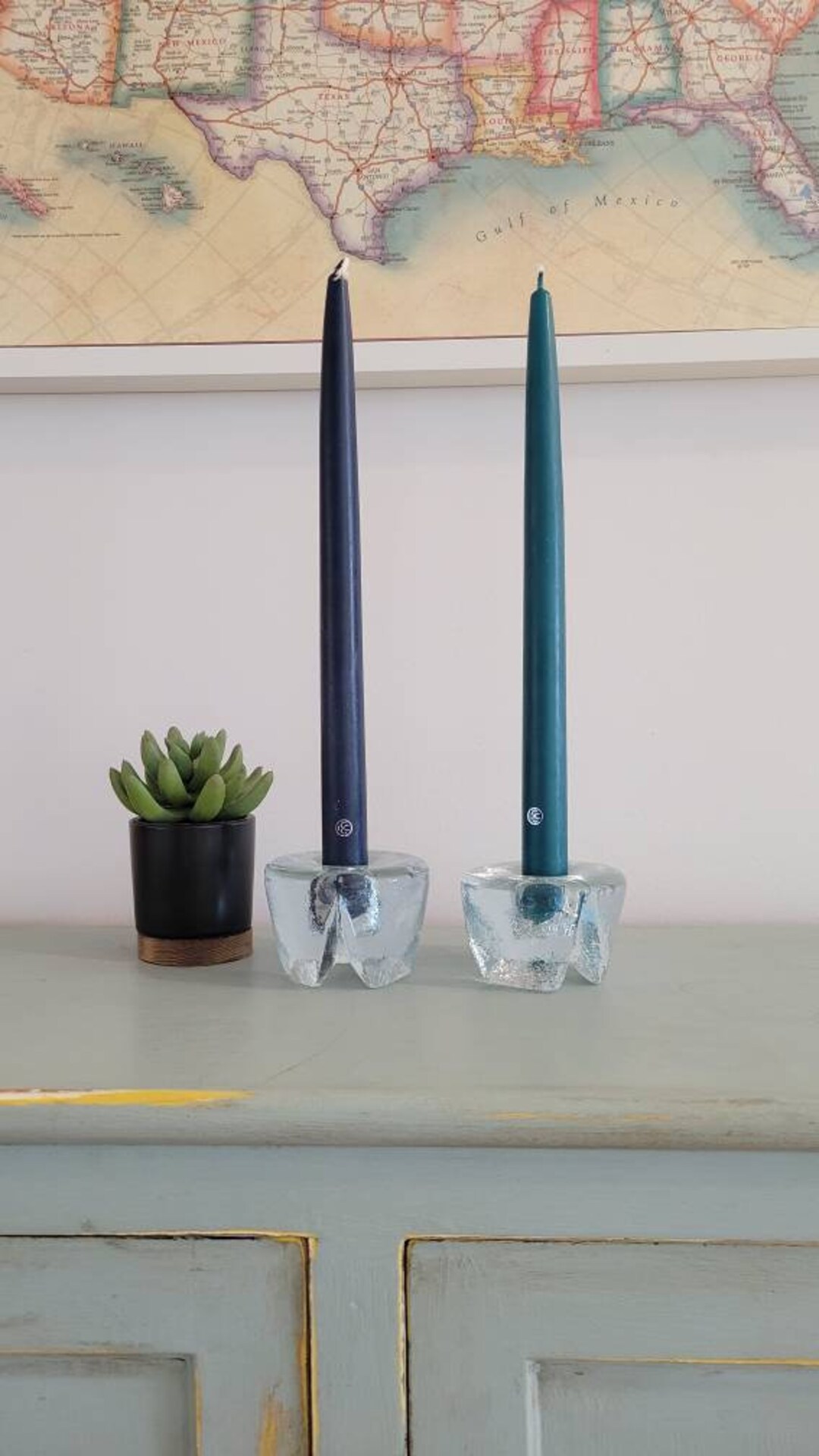 Blenko Candle Holders Glass Molar Candleholders Vintage Ice Glass Set ...