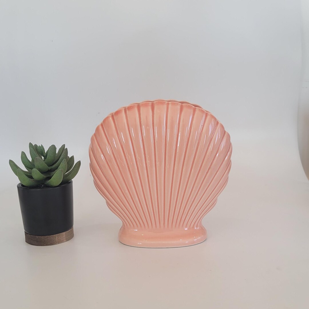 Vintage Pink Clamshell Vase 80s Decor Seashell Planter Postmodern Art ...