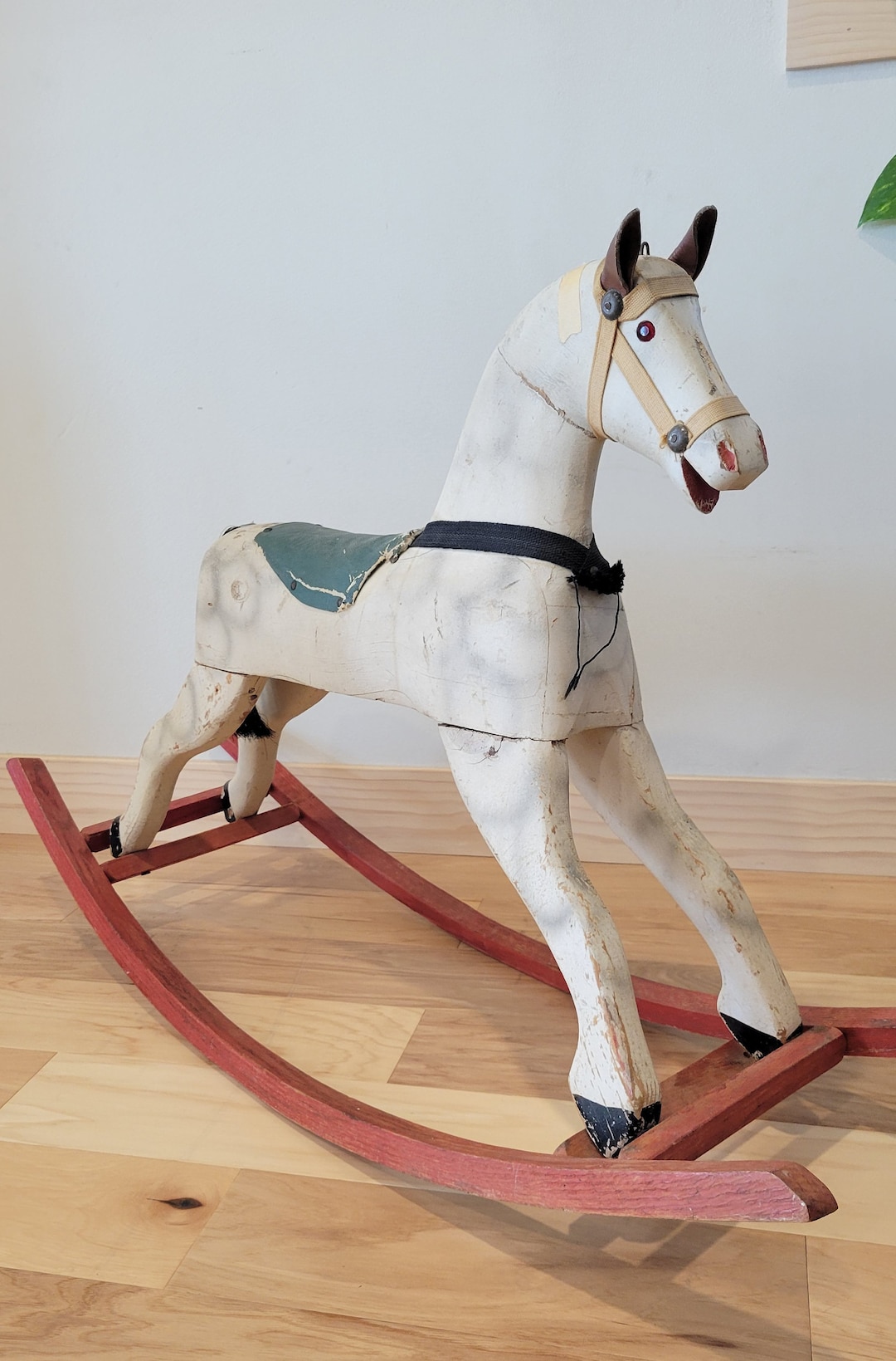 Vintage Wood Rocking Horse Wooden Antique Style Painted Rocking Horse ...