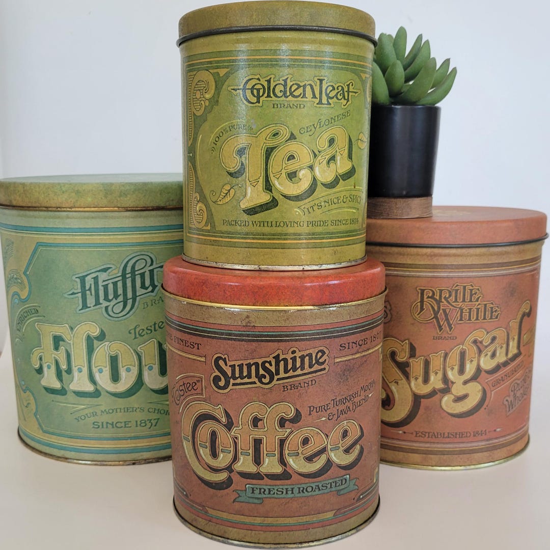 Ballonoff Metal Canister Set of 4 Vintage Kitchen Decor Flour Sugar ... Ballonoff Metal Canister Set of 4 Vintage Kitchen Decor Flour Sugar ...