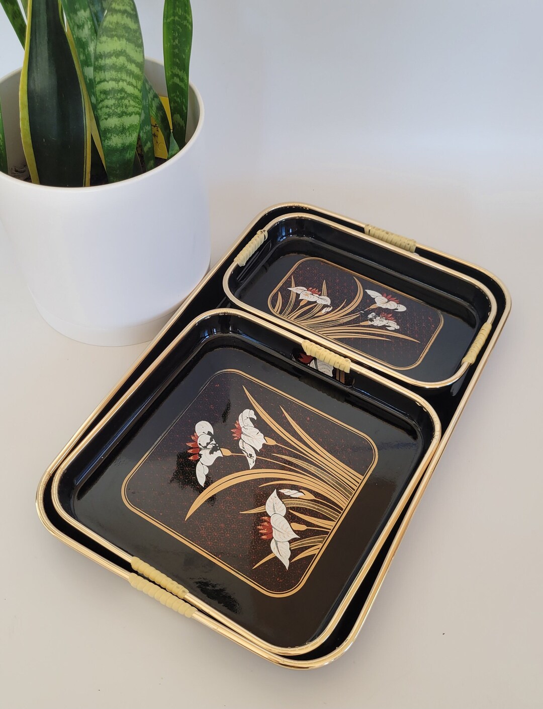 Vintage Japan Trays Set of 3 Nesting Laquered Oriental Serving Trays - Etsy