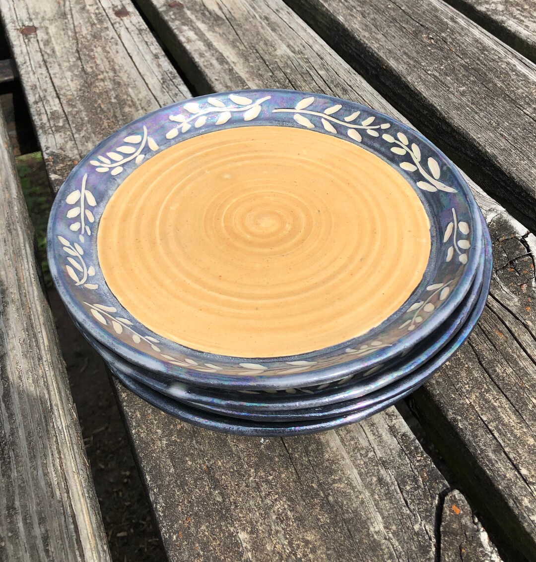 Colorful Sgraffito Leaf Dinner Plates, Set of 4, Wedding Gift ...