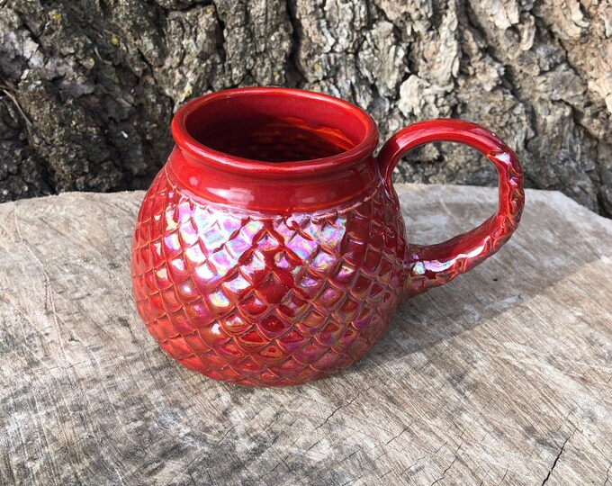 Large Red Dragon Scale Mug, Mermaid Style Gift, Christmas Gift, Coffee ...