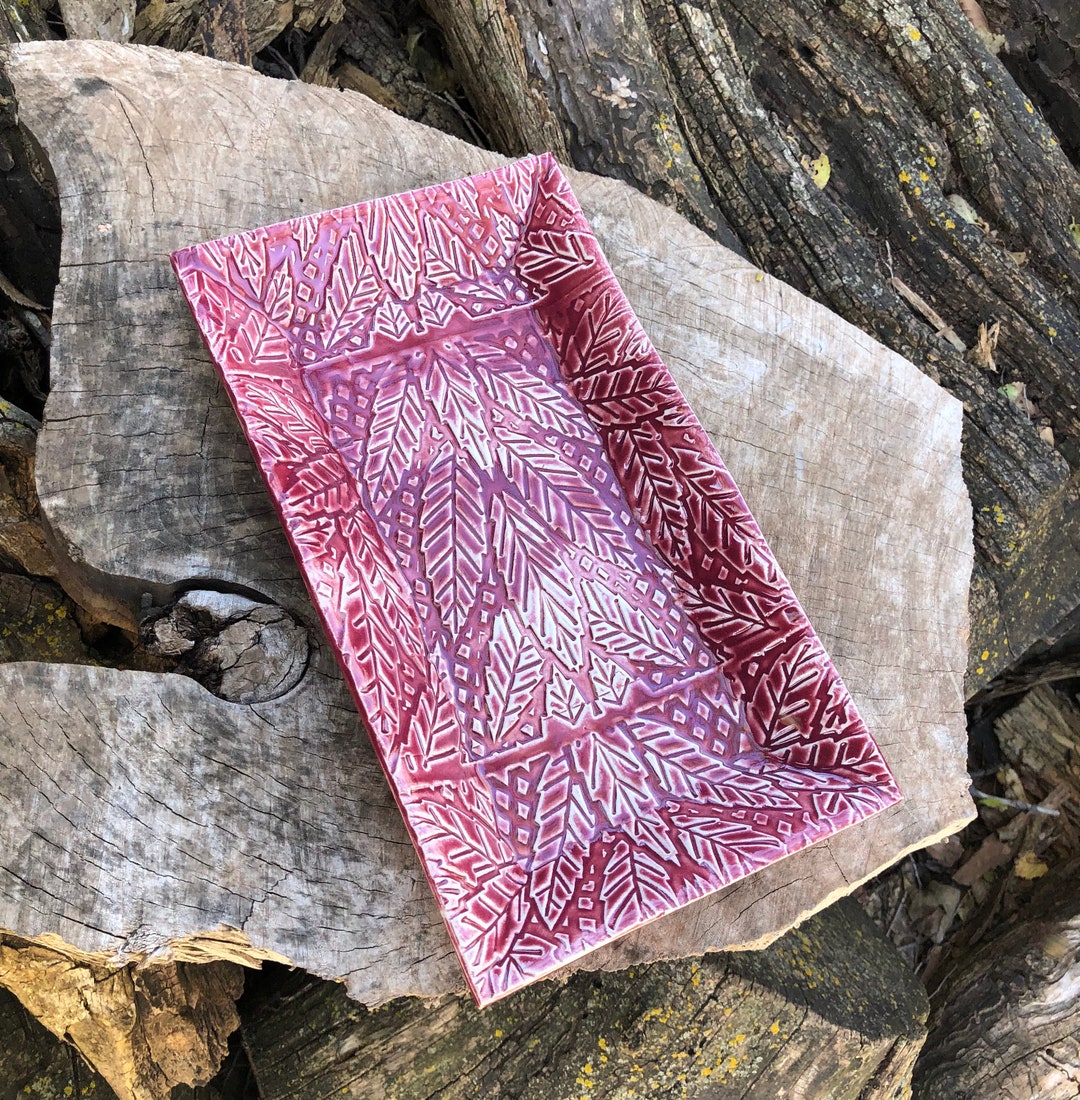 Raspberry Serving Tray Stamped Lattice Leaf Texture, Housewarming Gift ...