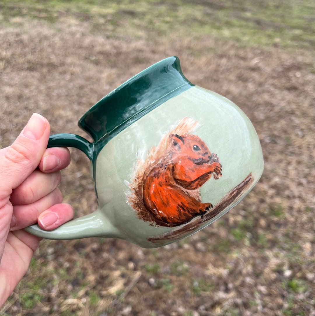 Limited Edition Red Squirrel Mug, Acorn, Hand-painted, Art Mug, Green ...