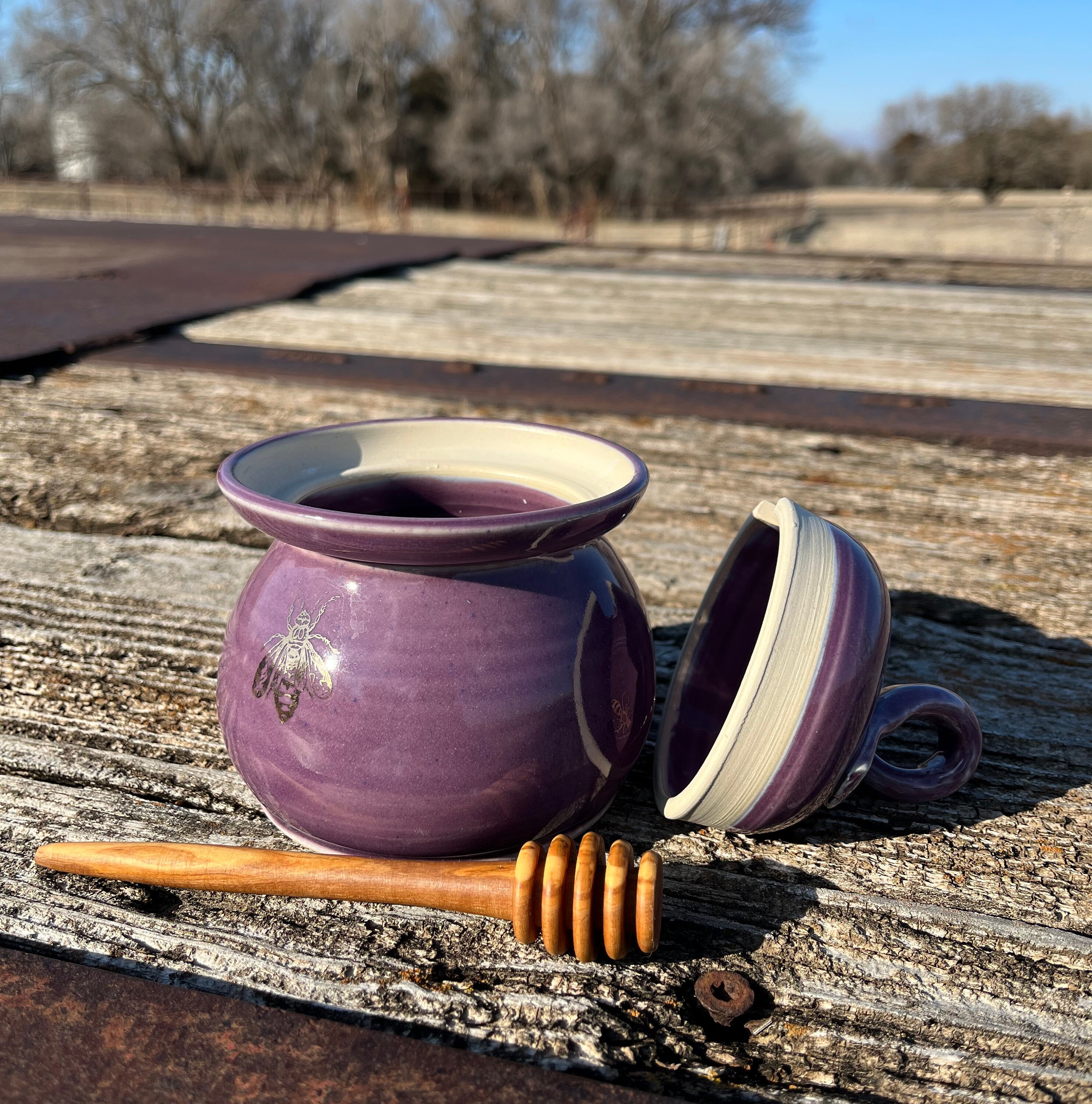 Purple Honey Jar With Vintage Gold Bees Honey Pot Kitchen - Etsy