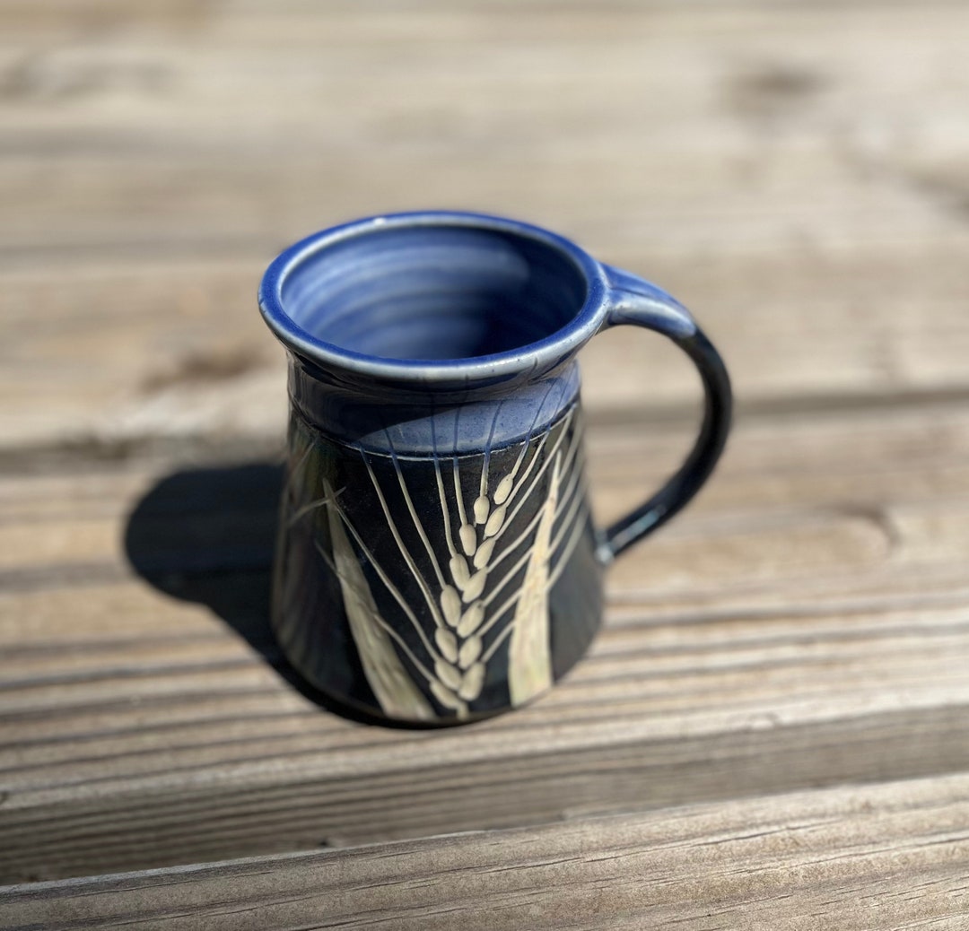Periwinkle Blue Wheat Mug Black and White With Mother-of-pearl Luster ...
