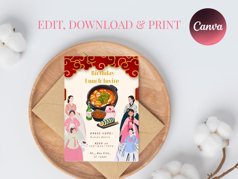 Korean Birthday Invite| Korean Theme Lunch Invite| Korean Costume ...