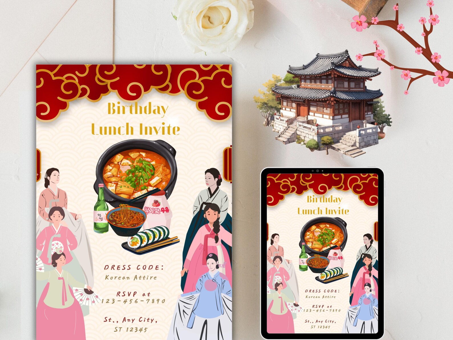 Korean Birthday Invite| Korean Theme Lunch Invite| Korean Costume ...