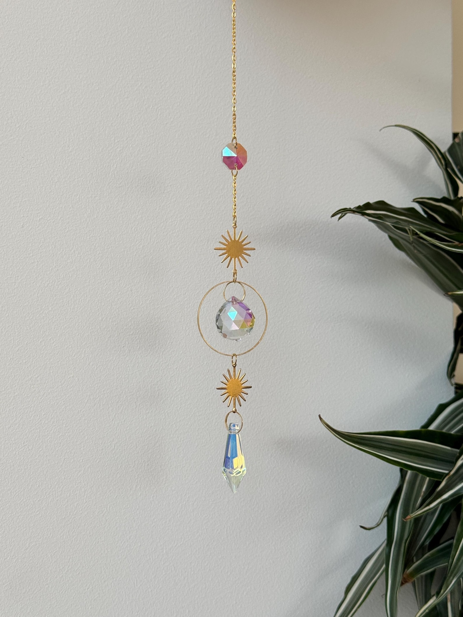 Sun Charm Suncatcher With Crystal, Minimalist Decor, Boho Window Hanger ...