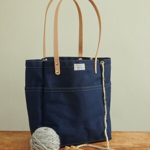 Knitting & Crochet Project Tote Bag W/ Leather Straps - Etsy