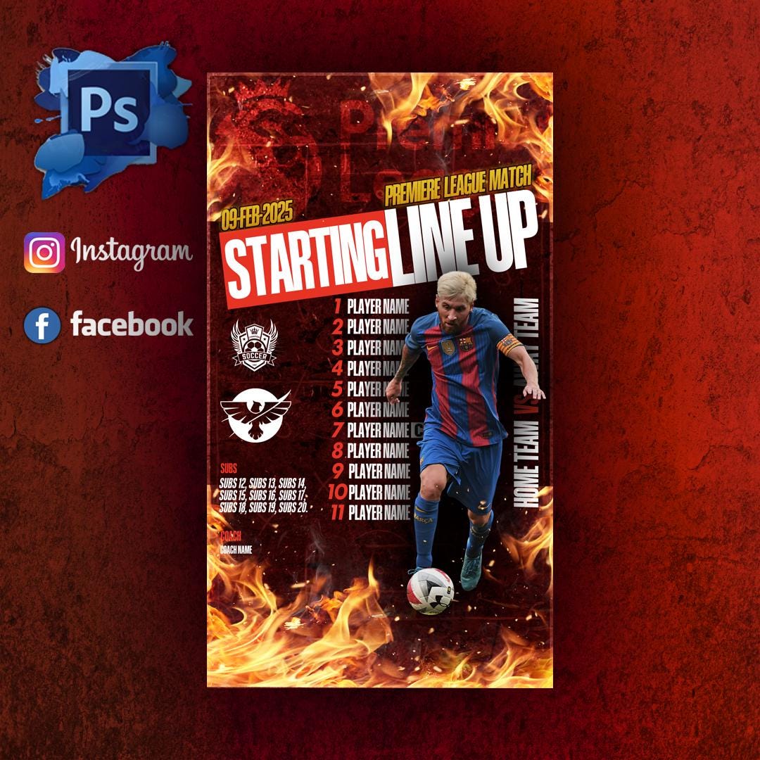 Football Lineup Template PSD - Customizable Graphic for Instagram ...