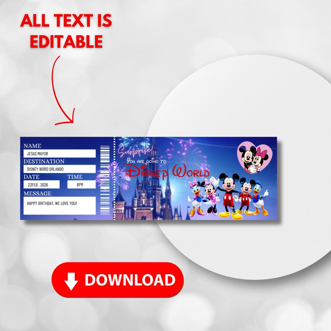 Printable Disneyland Surprise Trip Ticket Template,surprise Reveal Gift ...