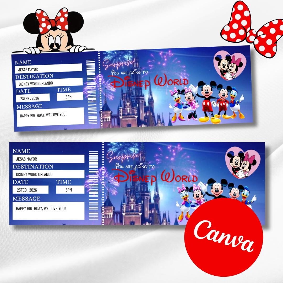 Printable Disneyland Surprise Trip Ticket Template,surprise Reveal Gift ...